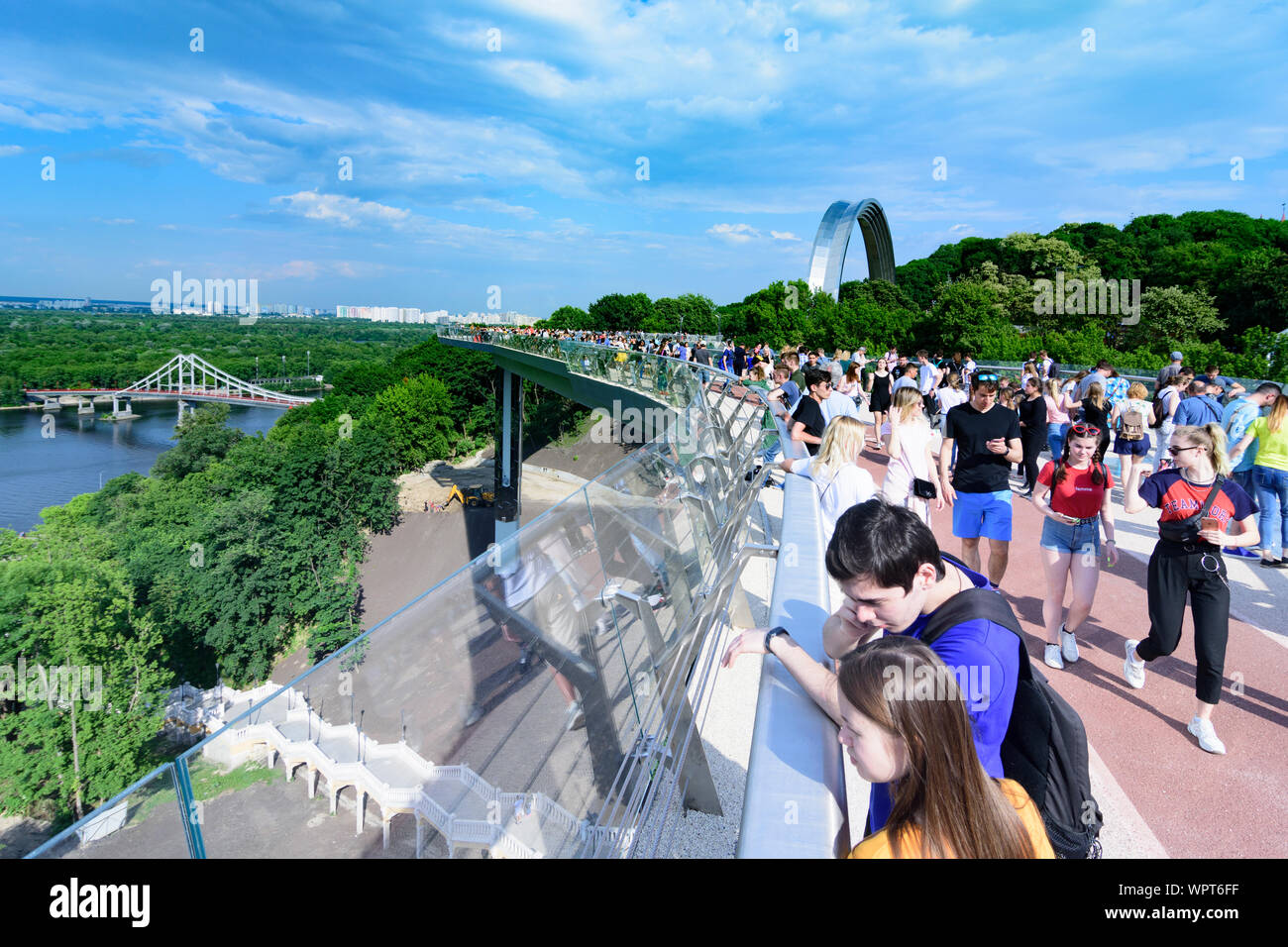 Kiev, Kyiv: glass floor Klitschko Pedestrian-Bicycle Bridge, People's ...