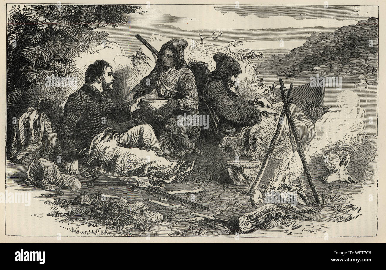Victorian explorers camping in the wilderness 19th Century Stock Photo ...