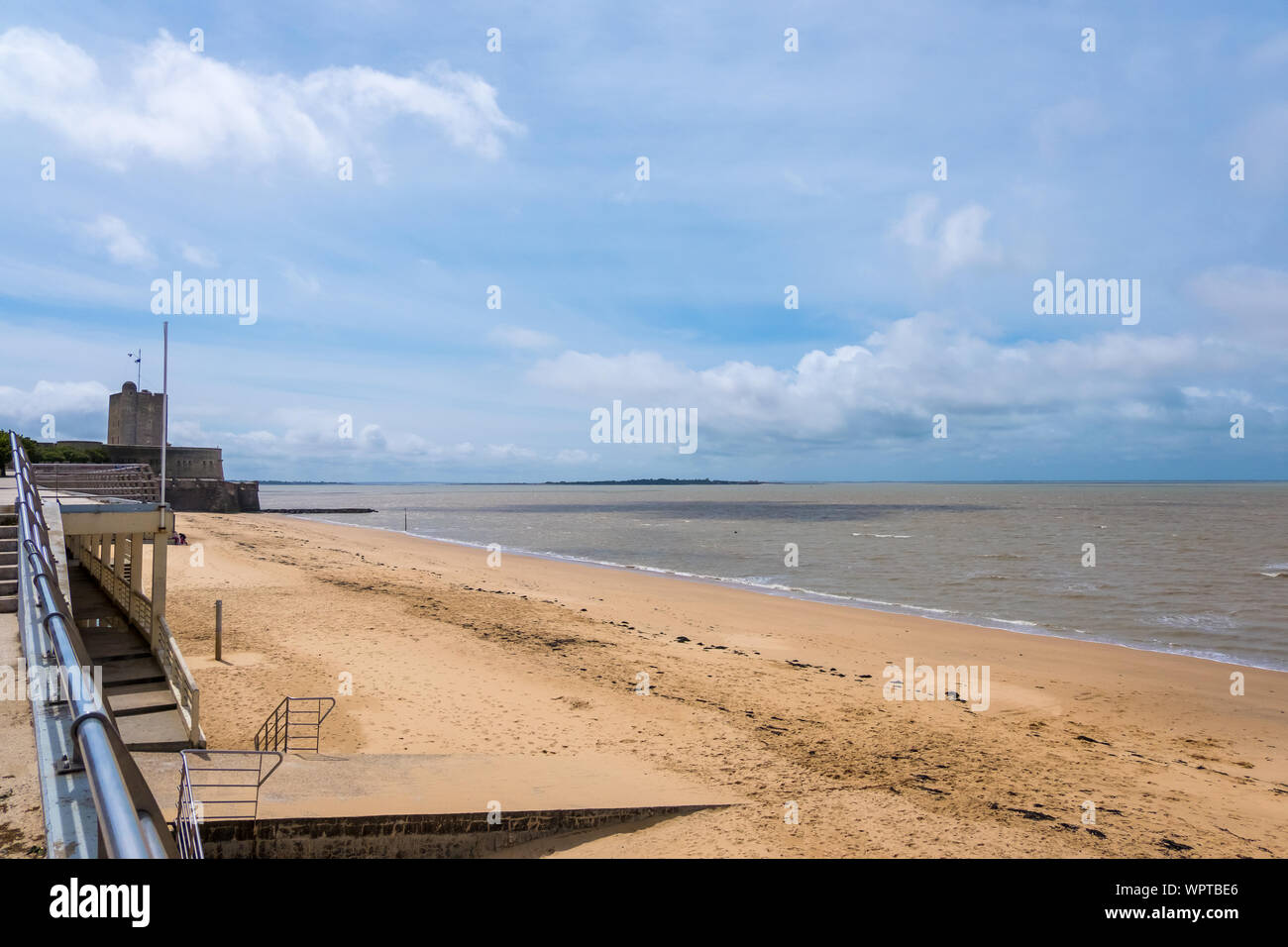 Fouras, France - May 10, 2019: View on the Grande Plage and Fort Vauban ...