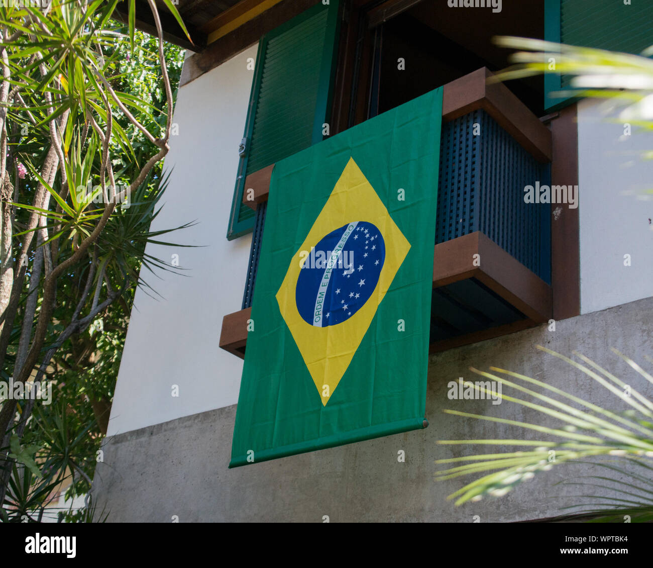 Brazilian flag on balcony hi-res stock photography and images - Alamy