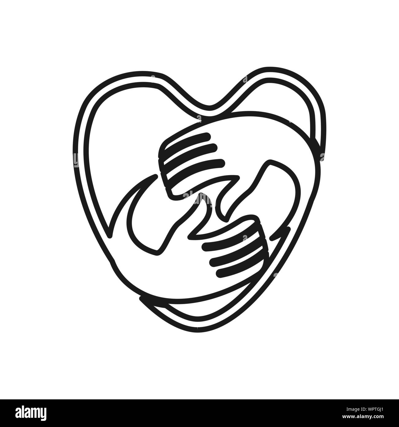 Love Heart hand Commitment Teamwork Together Outline Logo Stock Vector ...