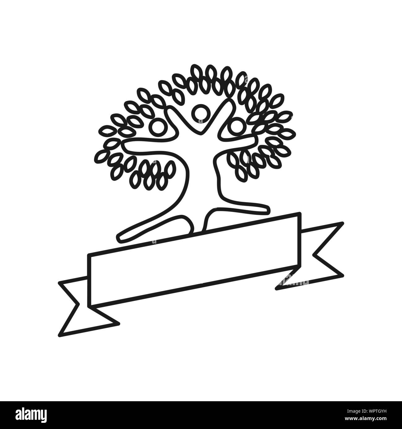 Tree Ribbon Commitment Teamwork Together Outline Logo Stock Vector ...