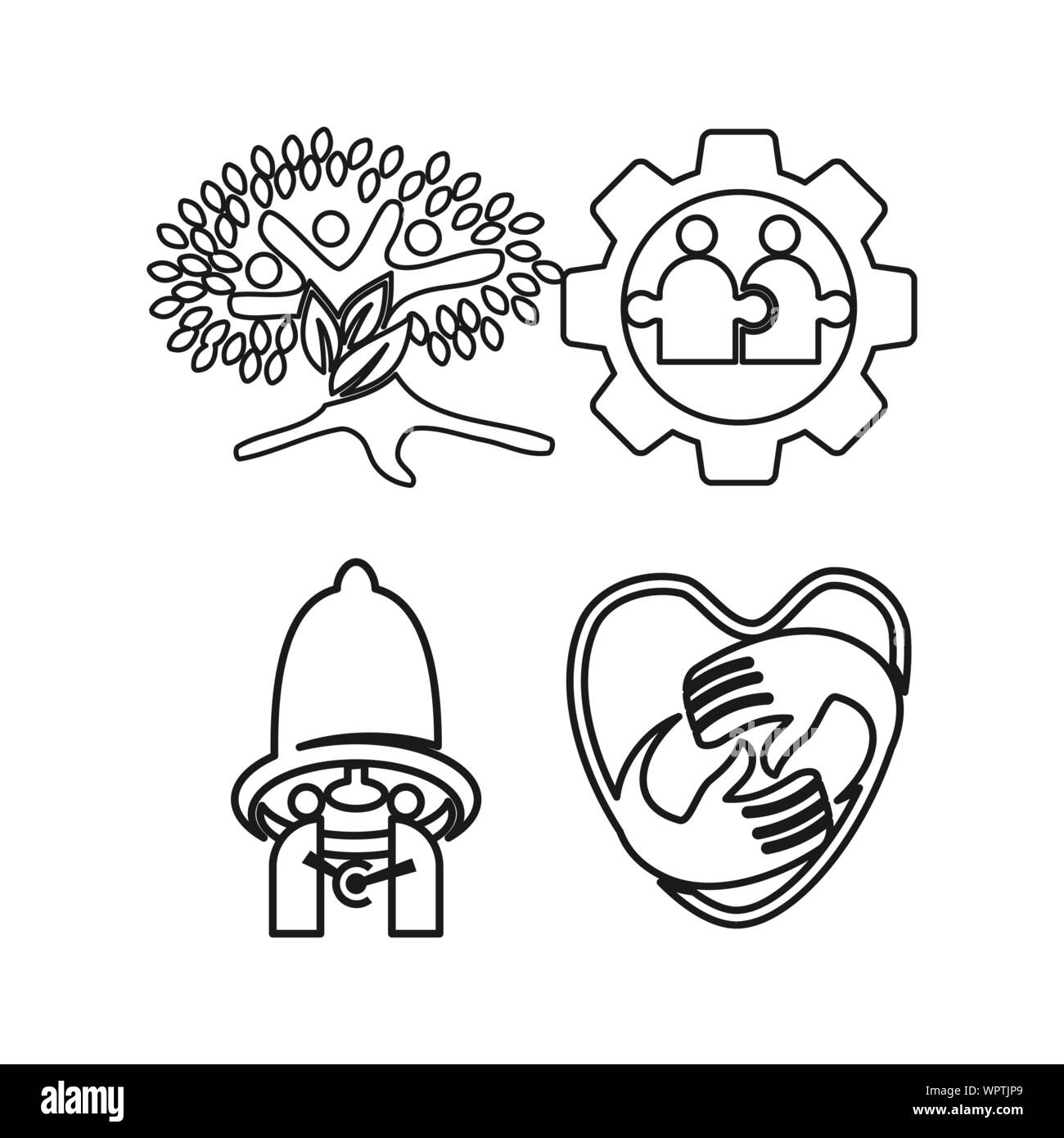 bell tree gear love Commitment Teamwork Together Outline Logo Stock ...