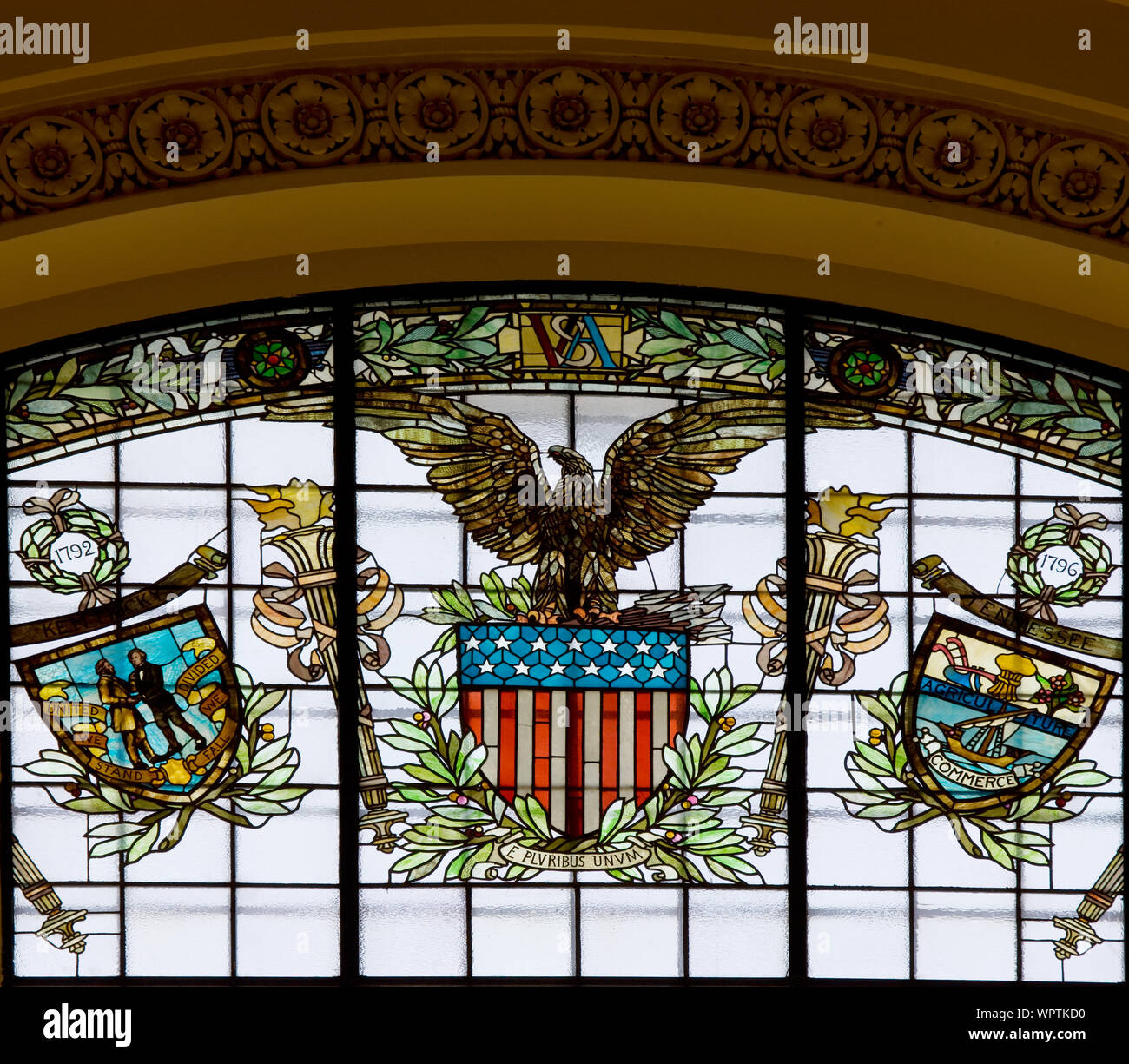 Main Reading Room. Detail of stained glass window inside alcove ...