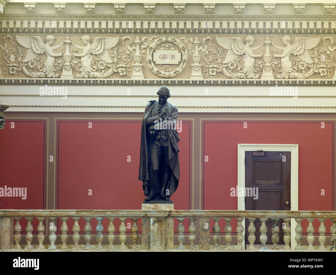 Main Reading Room. Portrait statue of Gibbon along the balustrade ...