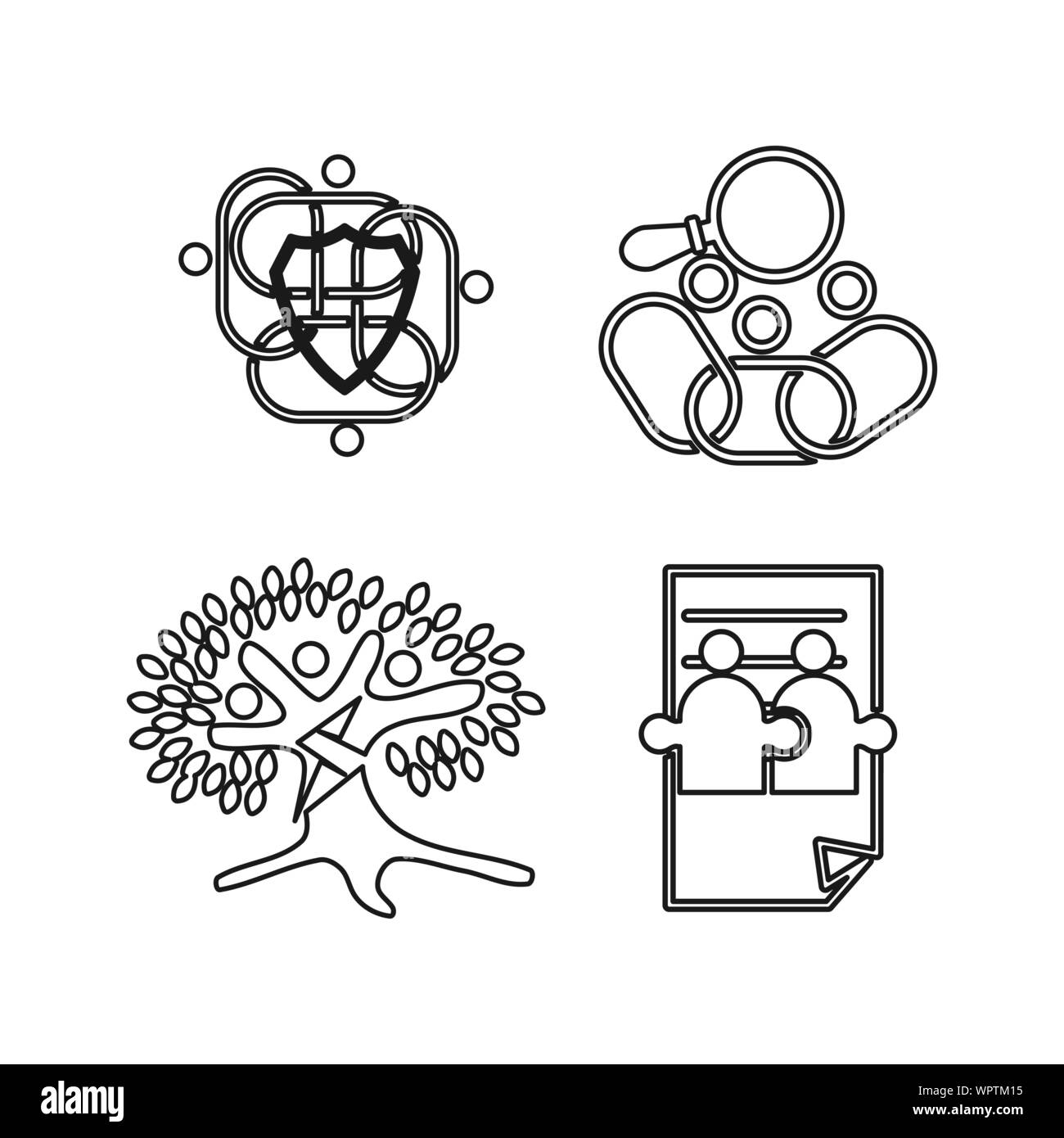 shield tree paper Commitment Teamwork Together Outline Logo Stock ...