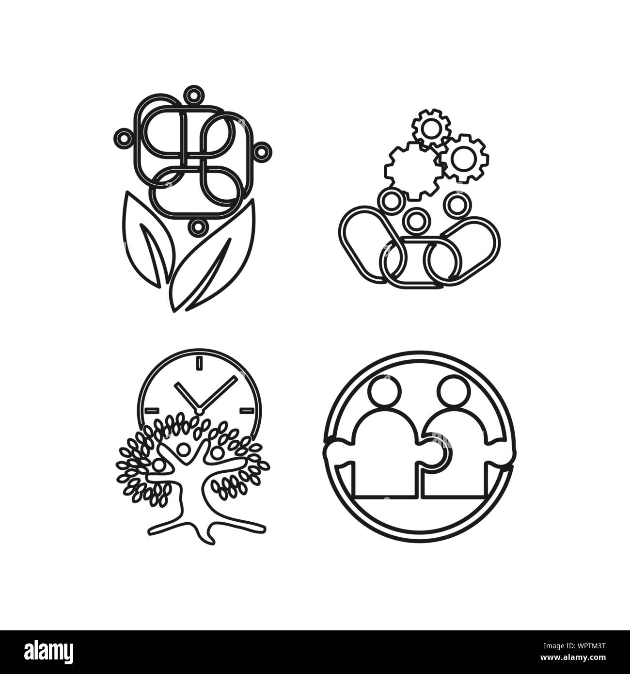 leaf gear tree Commitment Teamwork Together Outline Logo Stock Vector ...