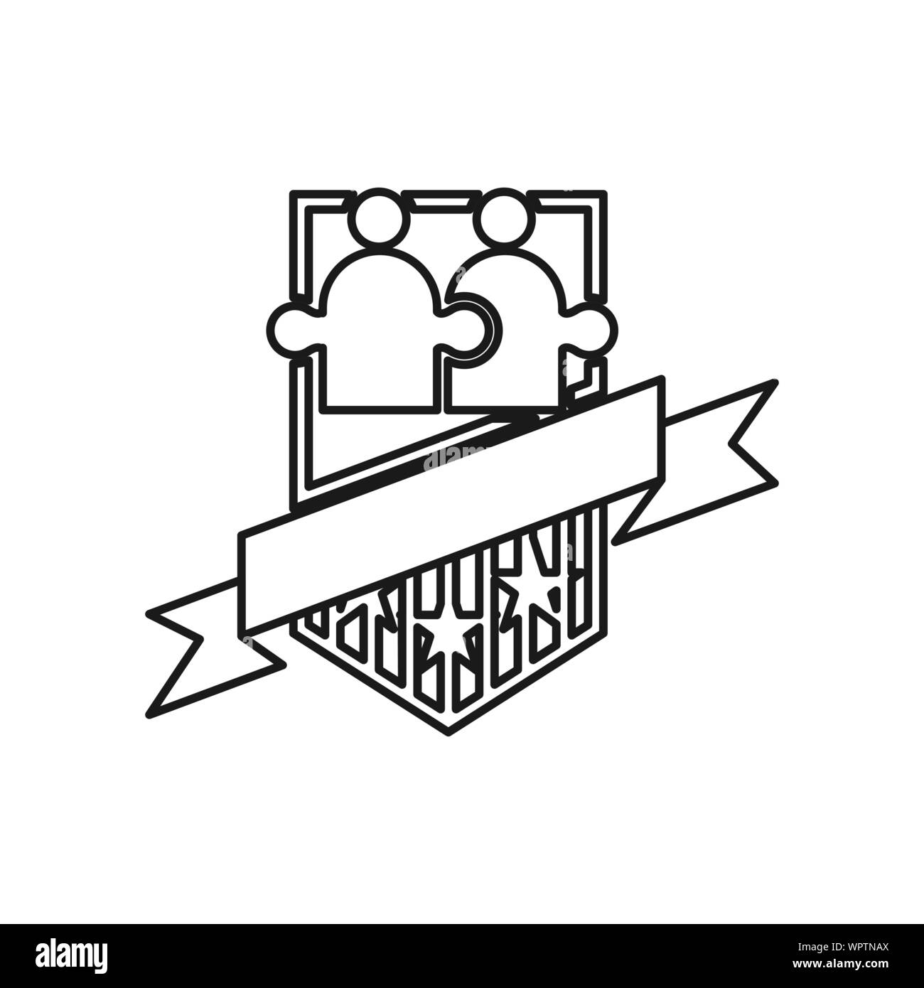 Shield Ribbon puzzle Commitment Teamwork Together Outline Logo Stock Vector Image & Art - Alamy