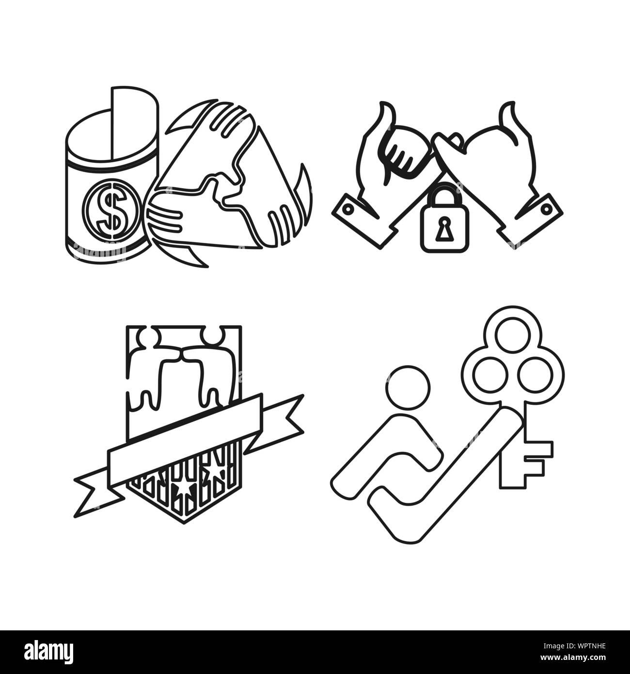 money key shield Commitment Teamwork Together Outline Logo Stock Vector ...