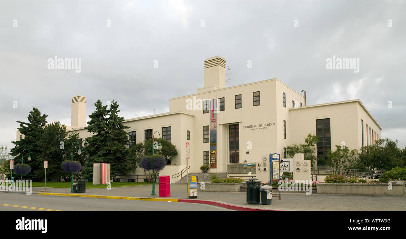 Main entrance oblique, Federal Building, Anchorage, Alaska Stock Photo ...