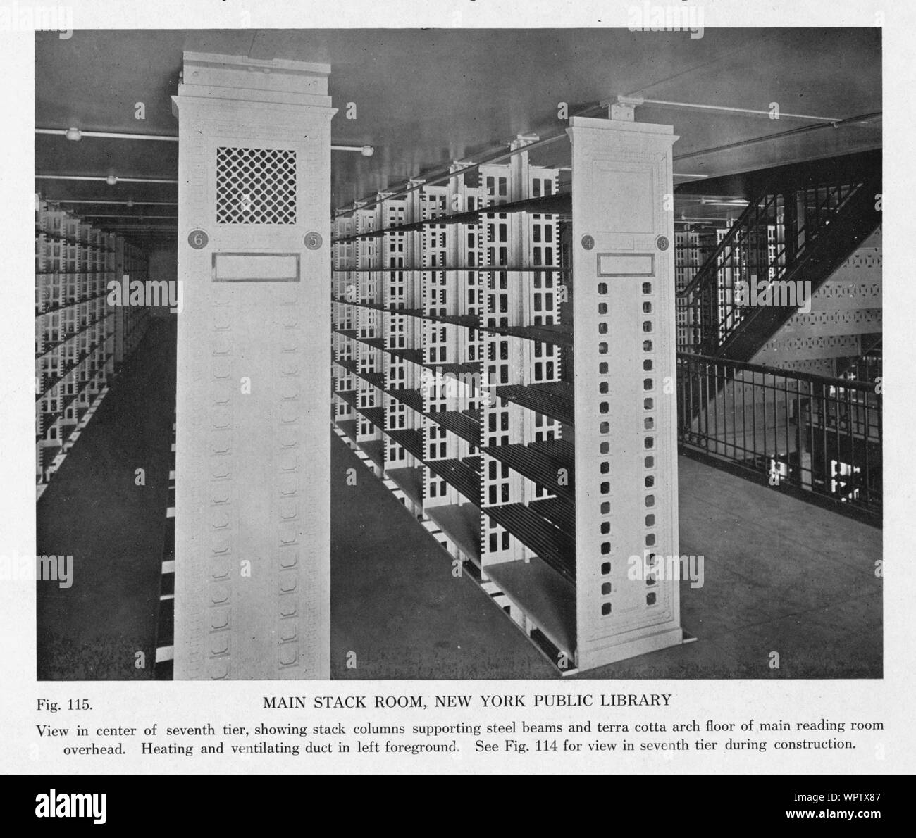 Main stack room, New York Public Library. View in center of seventh ...