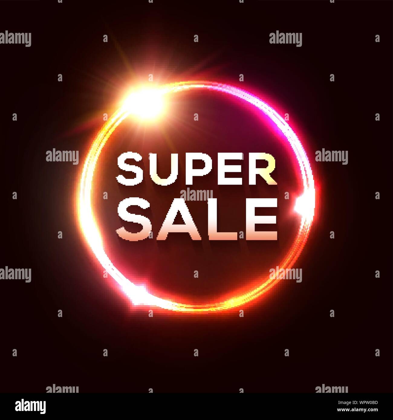Super Sale banner. Electric glowing circle neon sign with shining star ...