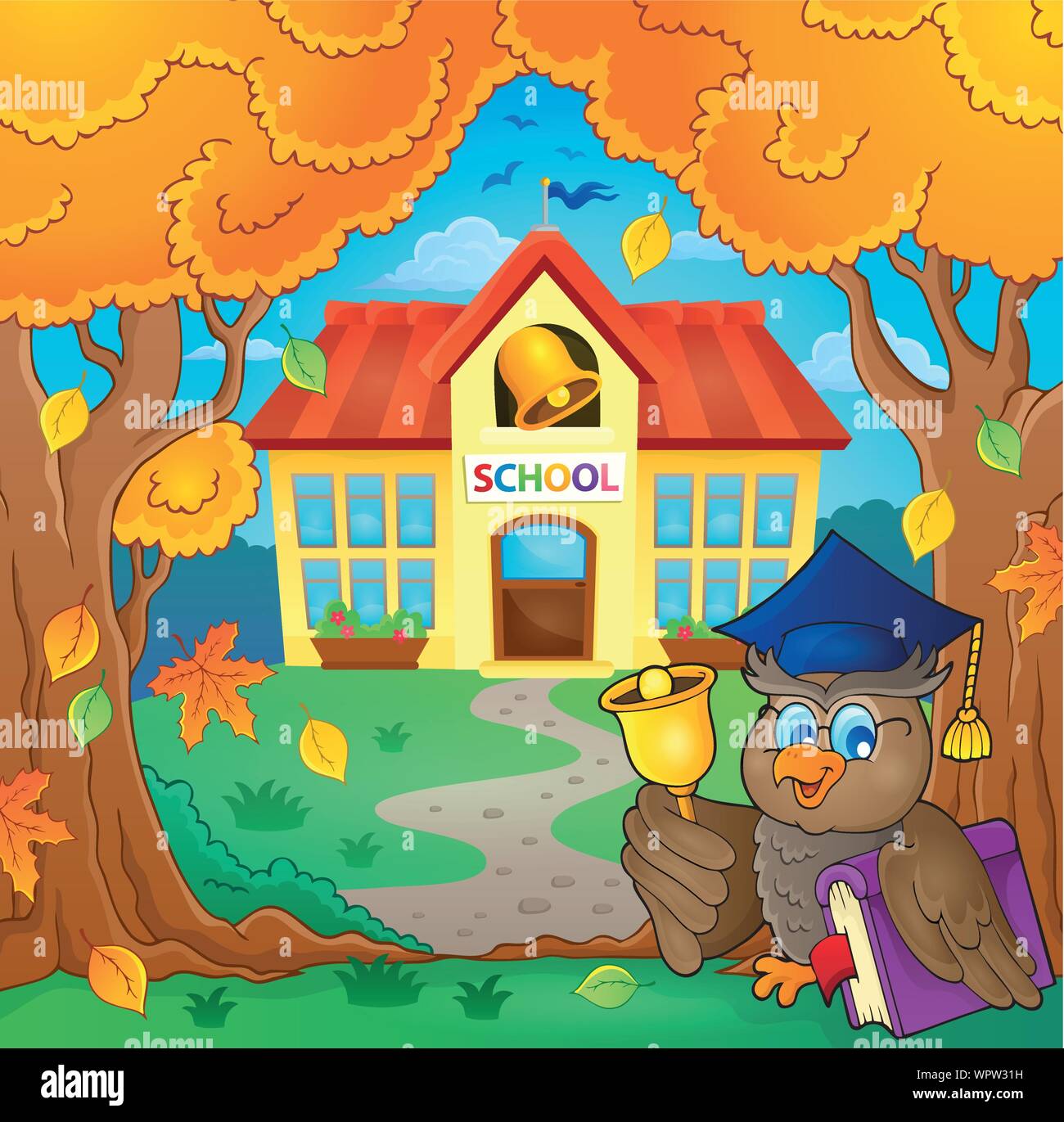 Owl teacher near school building theme 1 Stock Vector Image & Art - Alamy