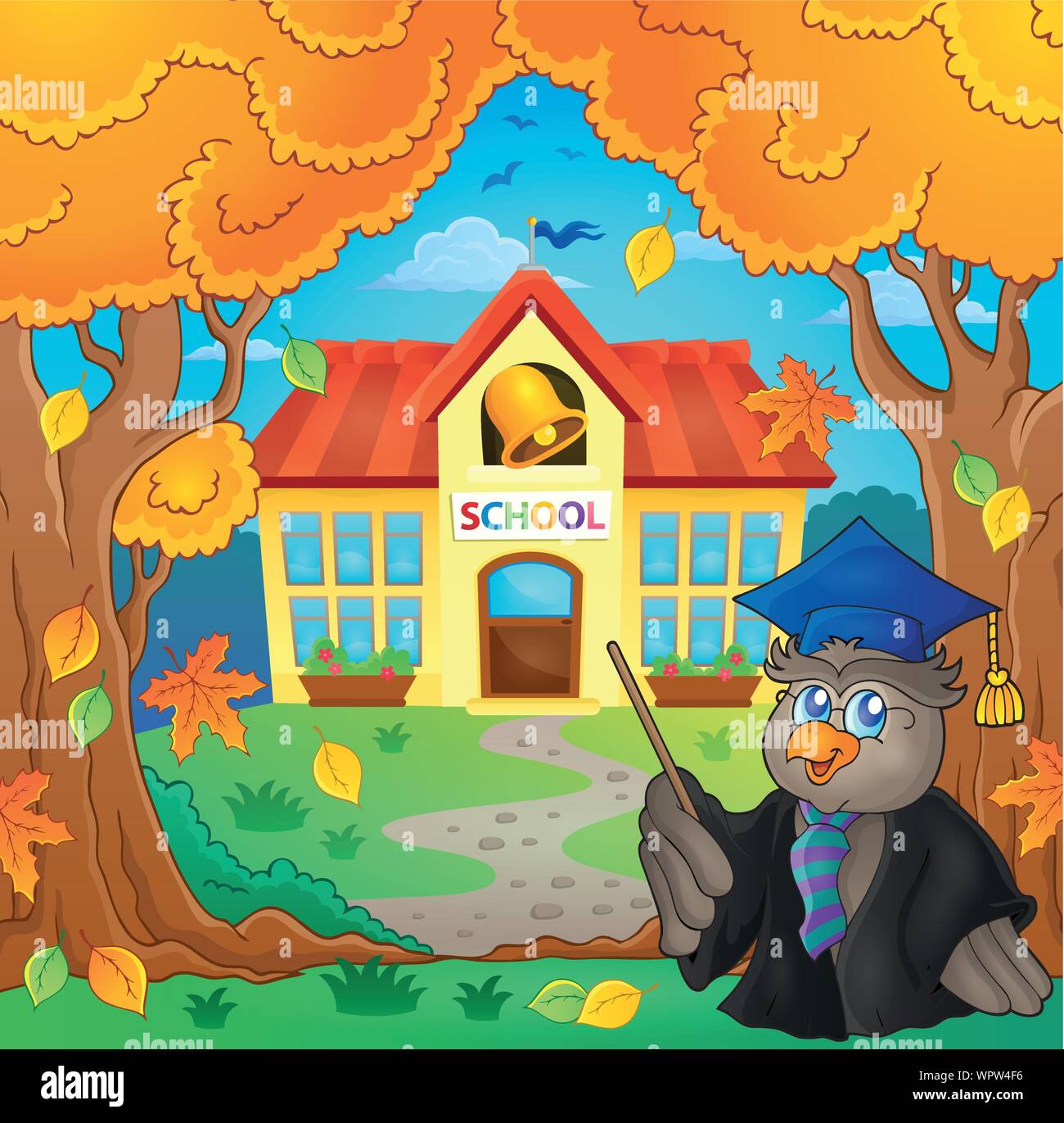 Owl teacher near school building theme 2 Stock Vector Image & Art - Alamy