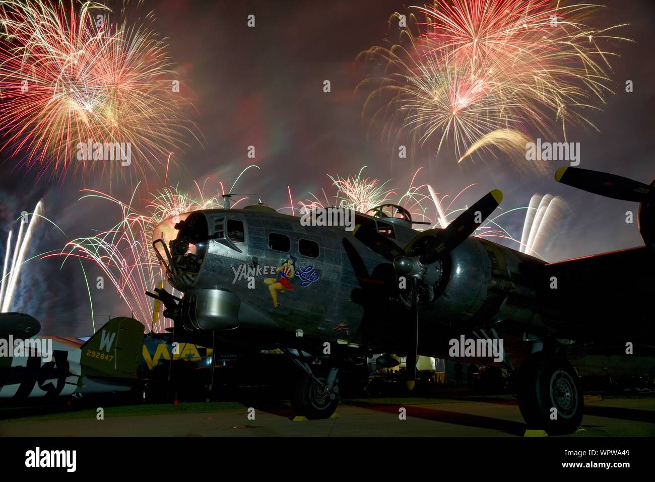 Spectacular fireworks explode behind "Yankee Lady" B-17 World War 2 ...