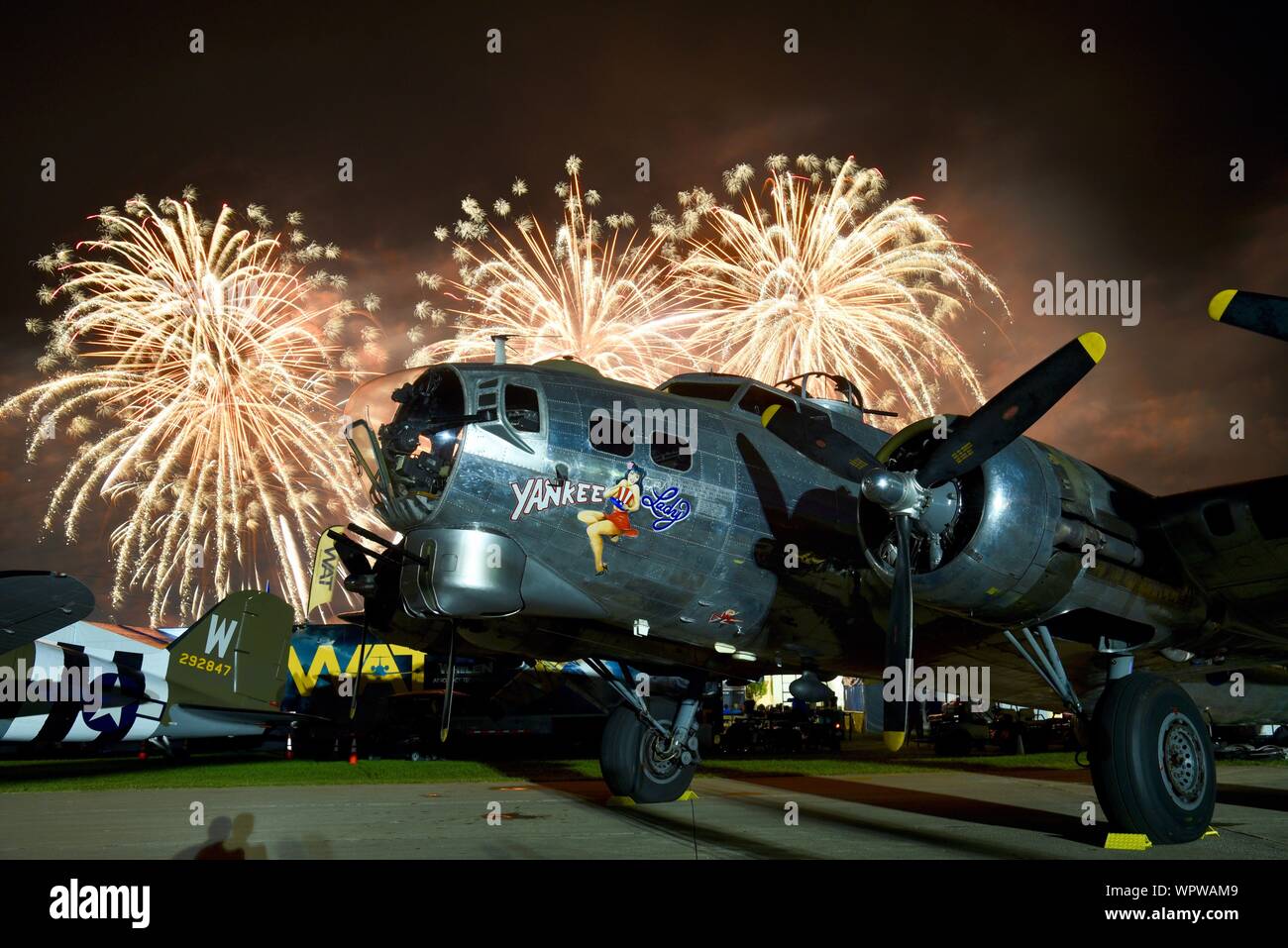 Spectacular fireworks explode behind "Yankee Lady" B-17 World War 2 ...