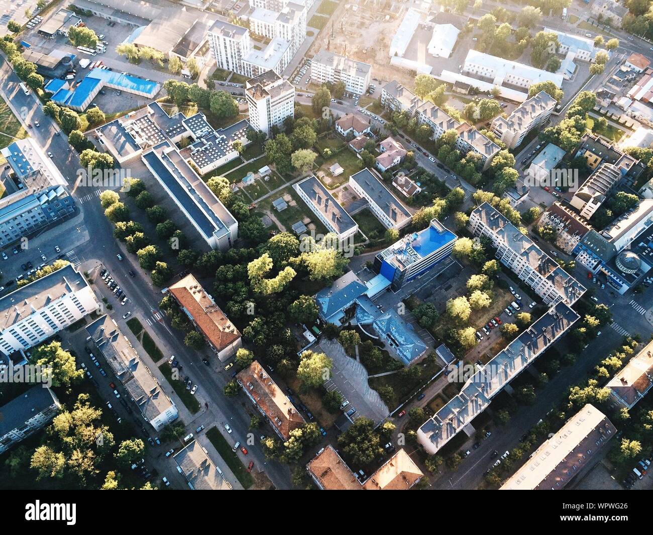 Aerial View Of Cityscape And Road Stock Photo - Alamy