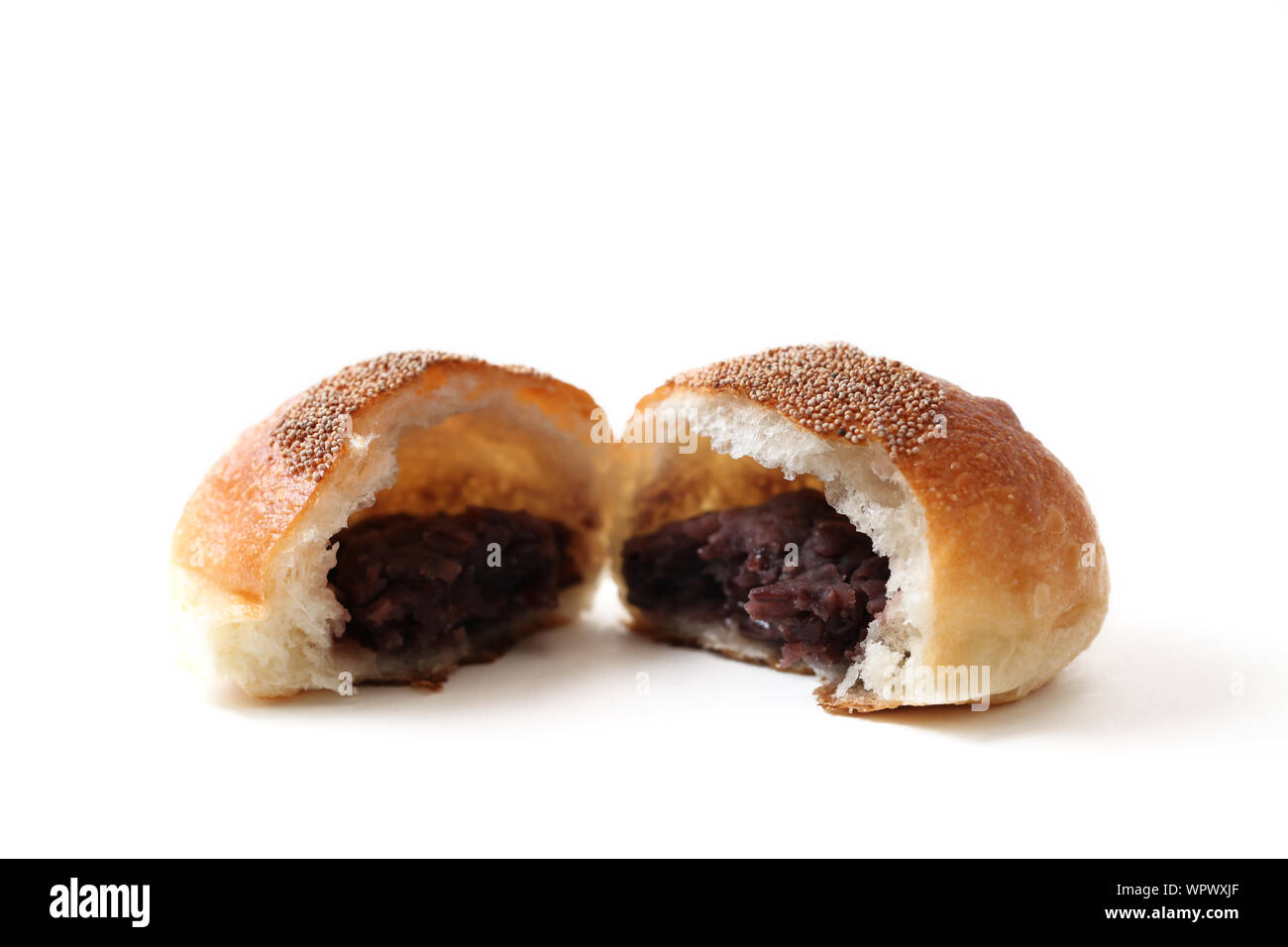 round bread with azuki bean paste closeup isolated on white background ...