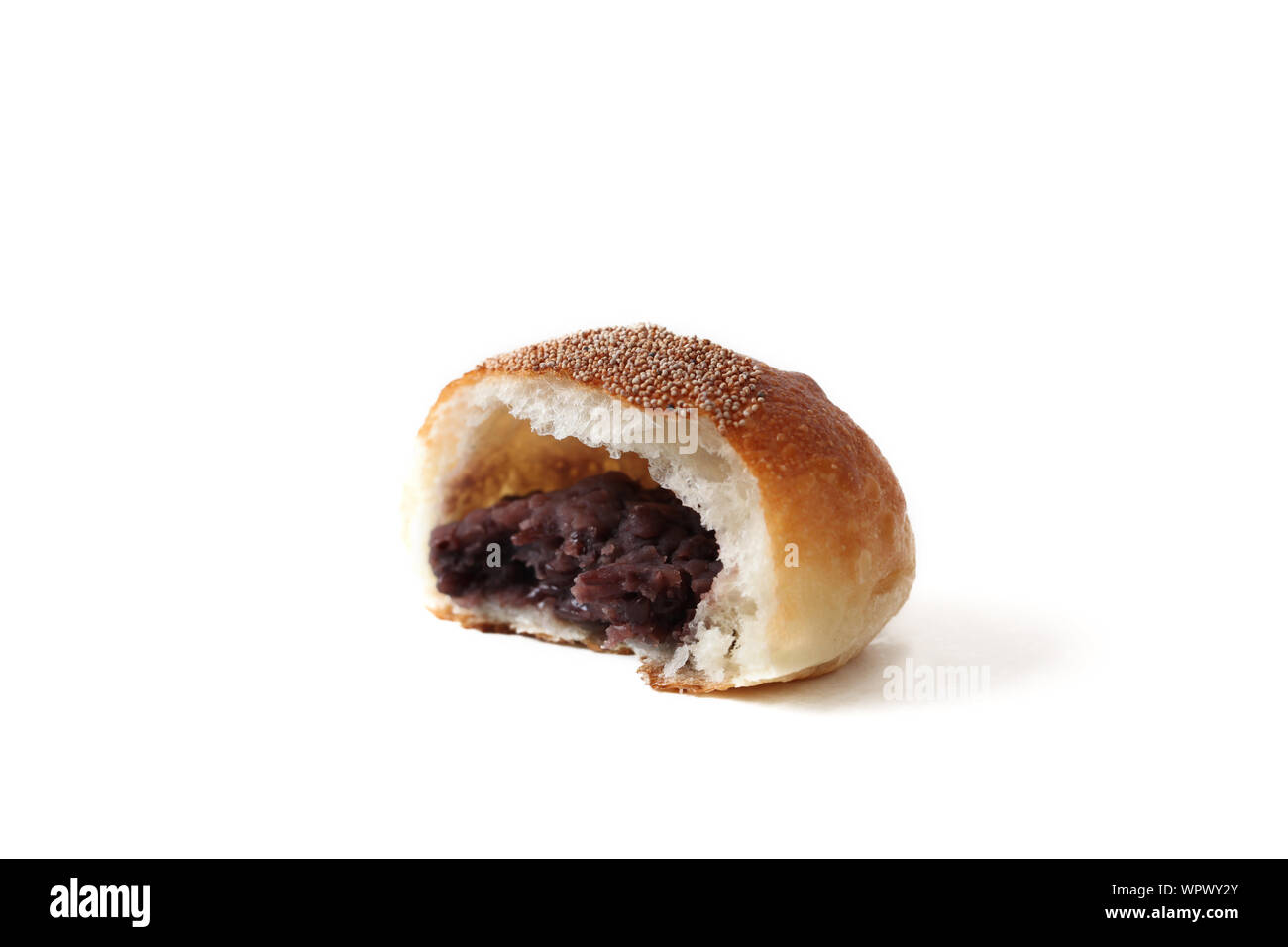 round bread with azuki bean paste closeup isolated on white background ...