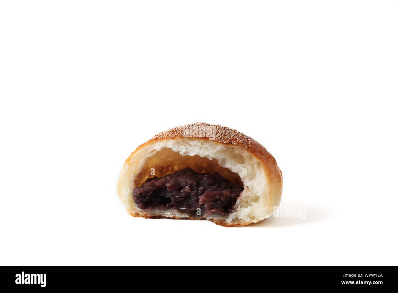 round bread with azuki bean paste closeup isolated on white background ...