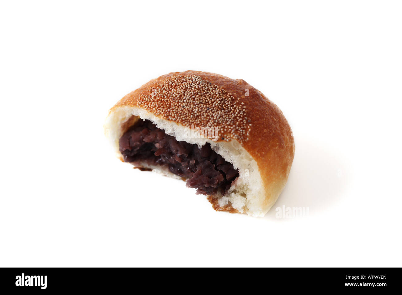 round bread with azuki bean paste closeup isolated on white background ...