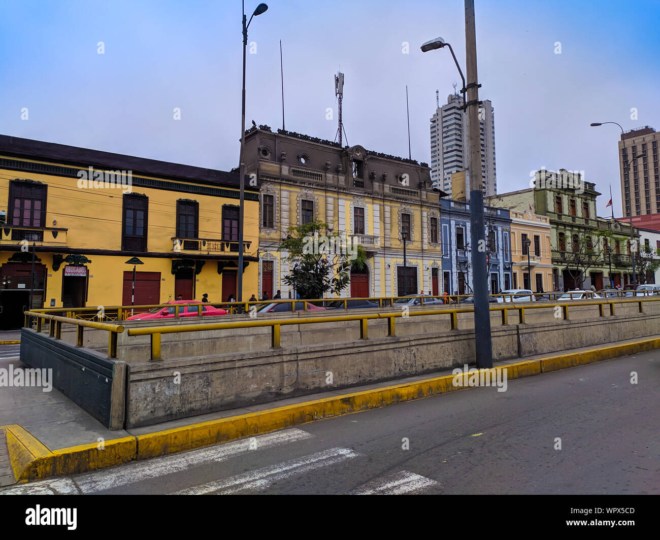 Old colonial buildings at the old center of the Peruvian capital Lima ...