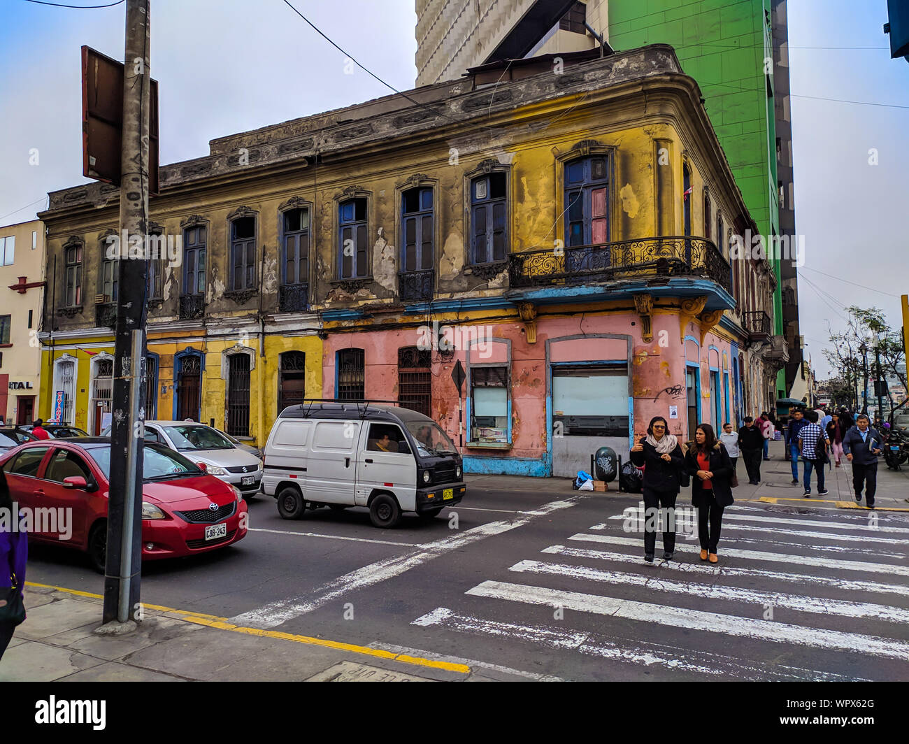 Old colonial buildings at the old center of the Peruvian capital Lima ...