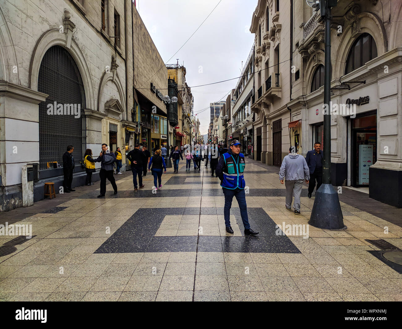 Old colonial buildings at the old center of the Peruvian capital Lima ...