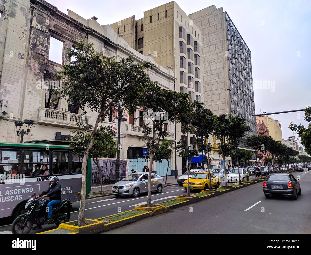 Old colonial buildings at the old center of the Peruvian capital Lima ...