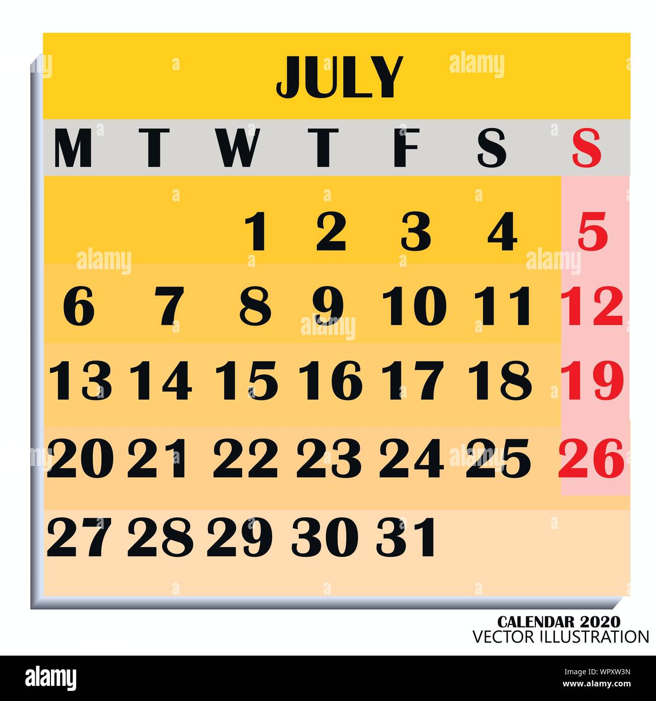 Calendar design month july 2020. Year 2020 calendar. Colorful design ...