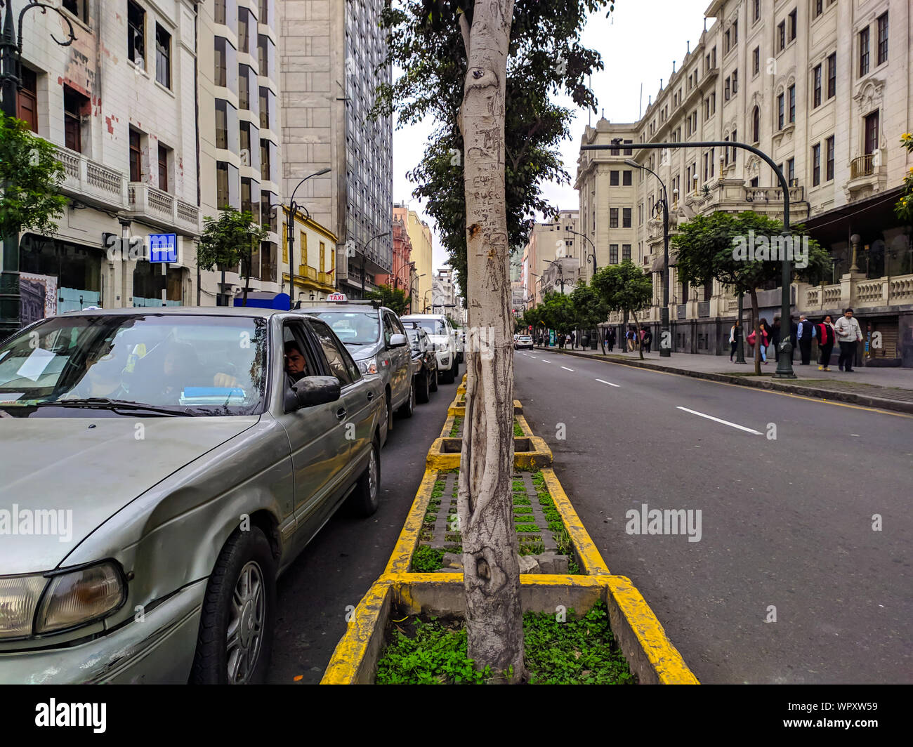 Old colonial buildings at the old center of the Peruvian capital Lima ...