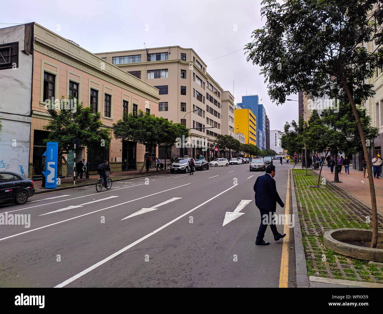 Old colonial buildings at the old center of the Peruvian capital Lima ...