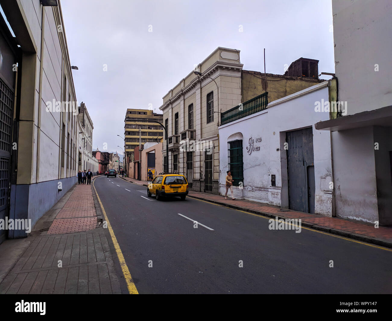 Old colonial buildings at the old center of the Peruvian capital Lima ...
