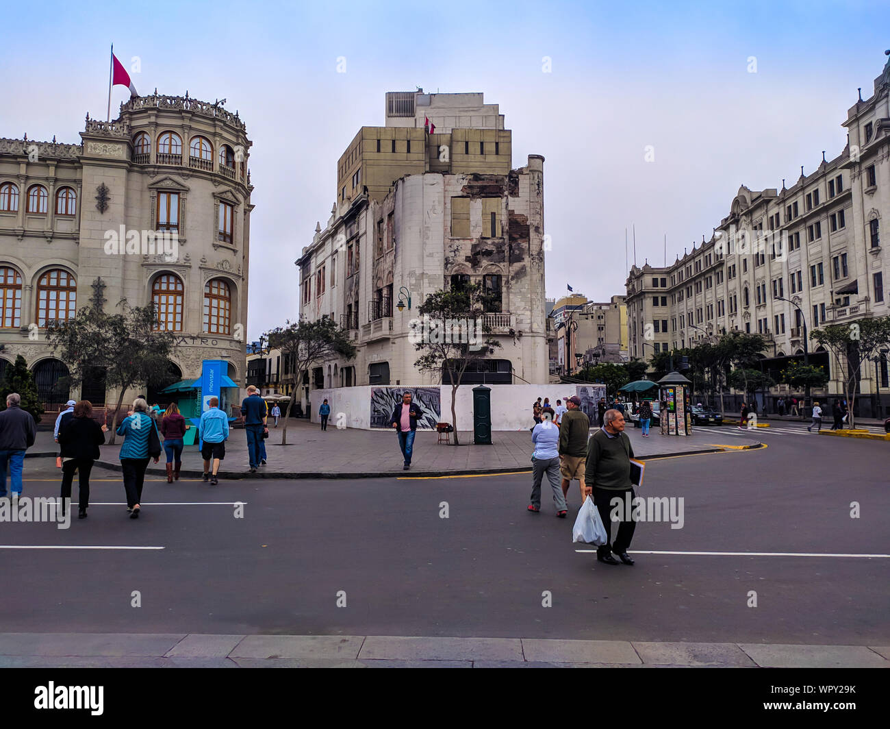 Old colonial buildings at the old center of the Peruvian capital Lima ...