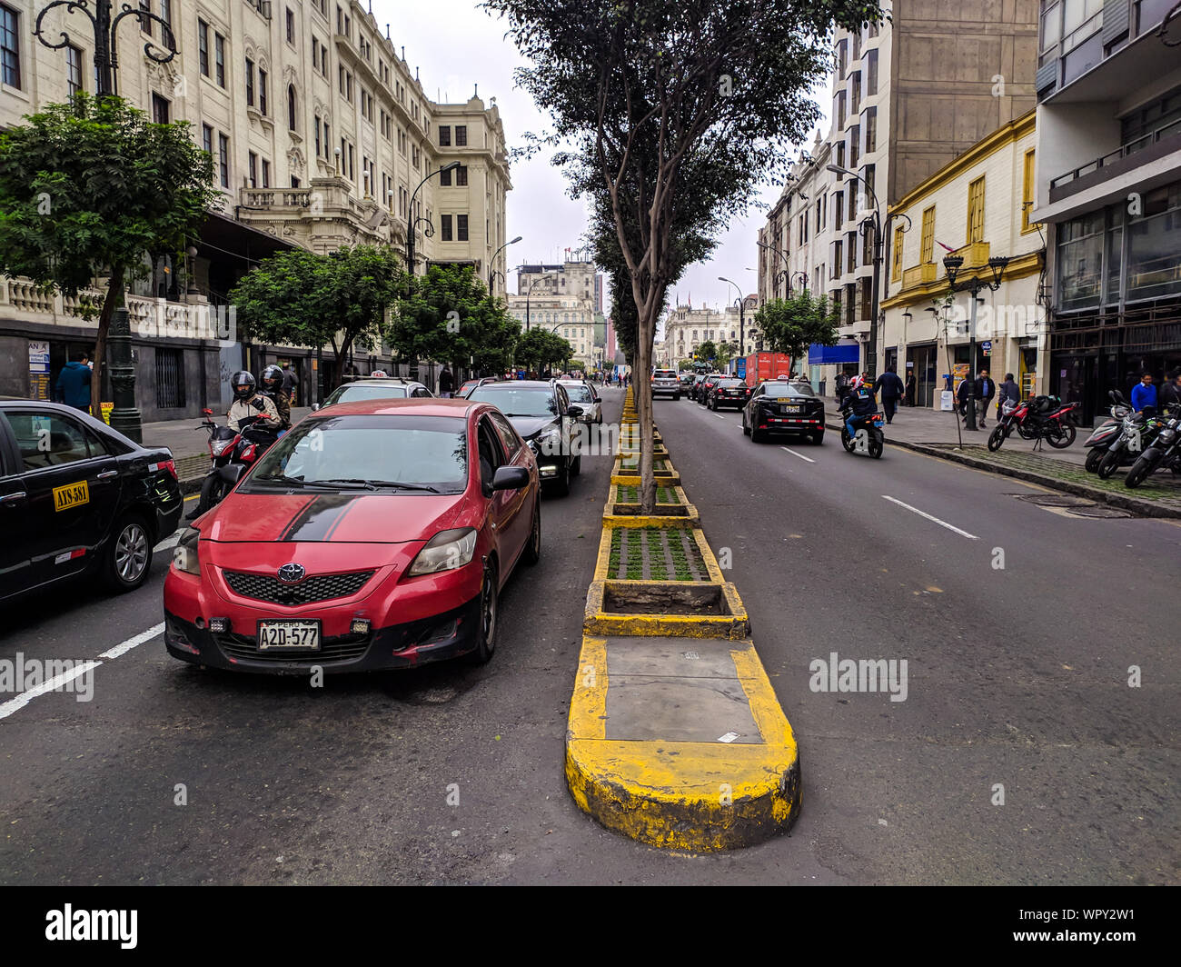 Old colonial buildings at the old center of the Peruvian capital Lima ...