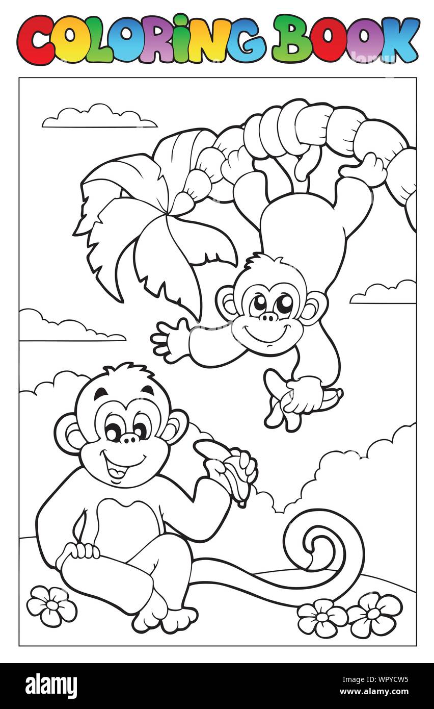 Coloring book with two monkeys Stock Vector Image & Art - Alamy