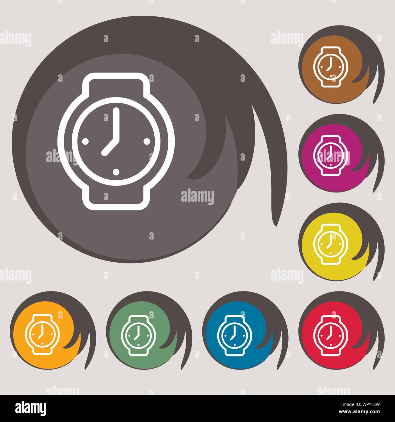 watches icon sign. Symbol on eight colored buttons. Vector Stock Vector ...