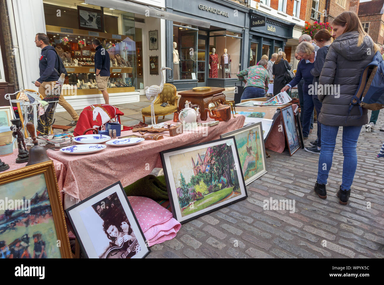 Stall with a display of pictures and ephemera in Guildford Antique ...