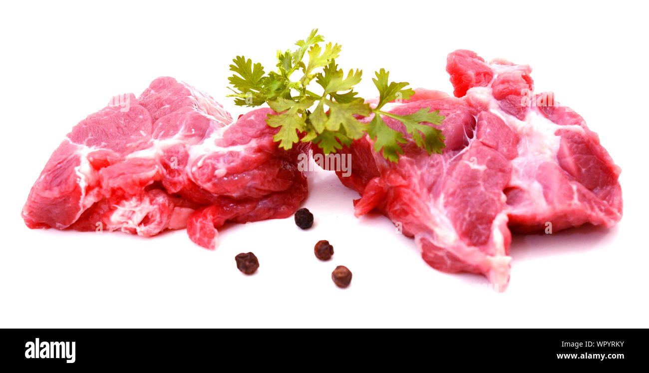 Raw beef meat and twigs of leaves isolated on white Stock Photo - Alamy