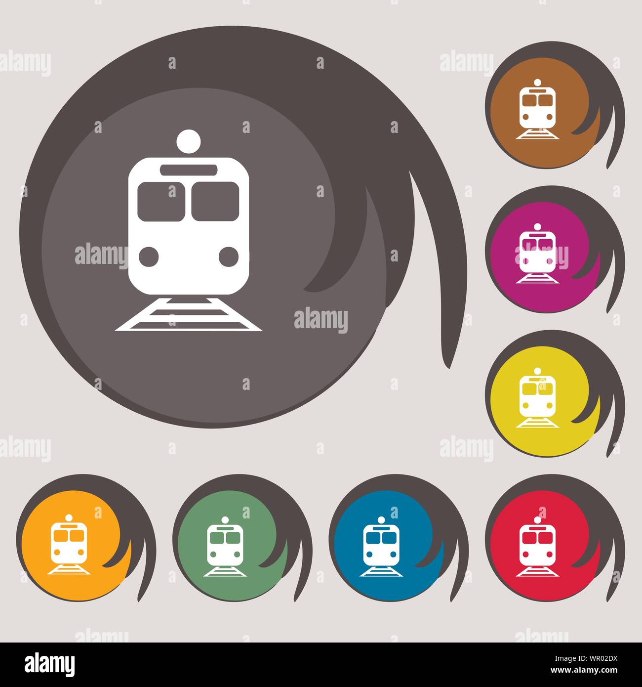 train icon sign. Symbol on eight colored buttons. Vector Stock Vector ...