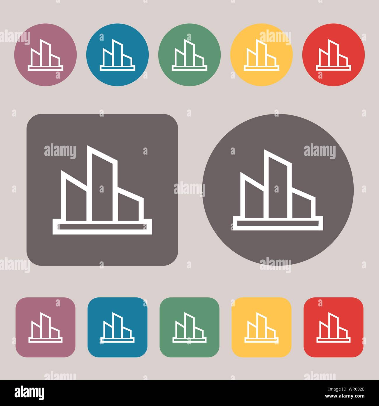 Diagram icon sign. A set of 12 colored buttons. Flat design. Vector ...
