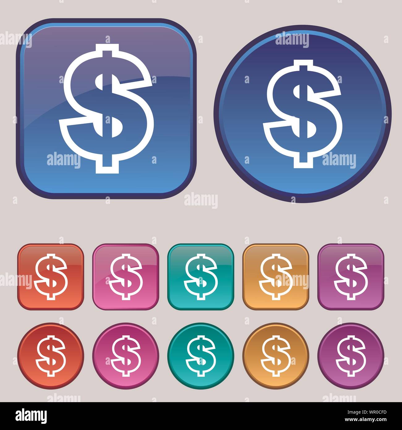 Dollar icon sign. A set of twelve vintage buttons for your design ...