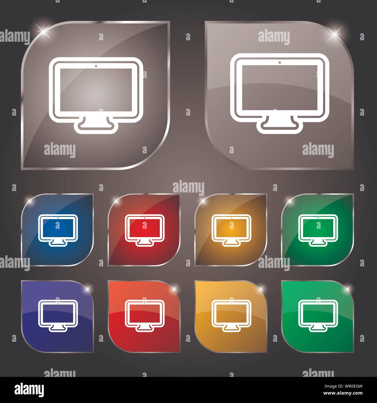 monitor icon sign. Set of ten colorful buttons with glare. Vector Stock ...