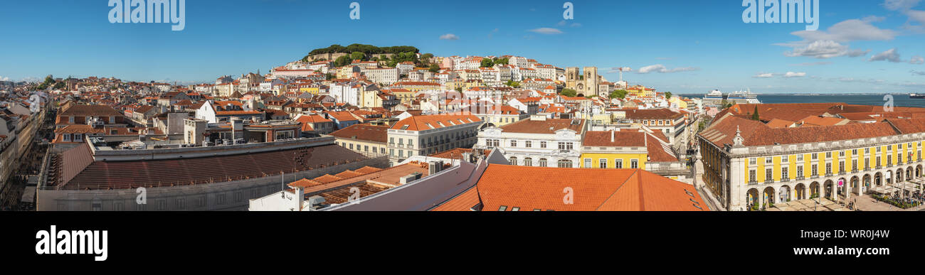 Lisbon Portugal aerial view panorama city skyline at Lisbon Baixa ...