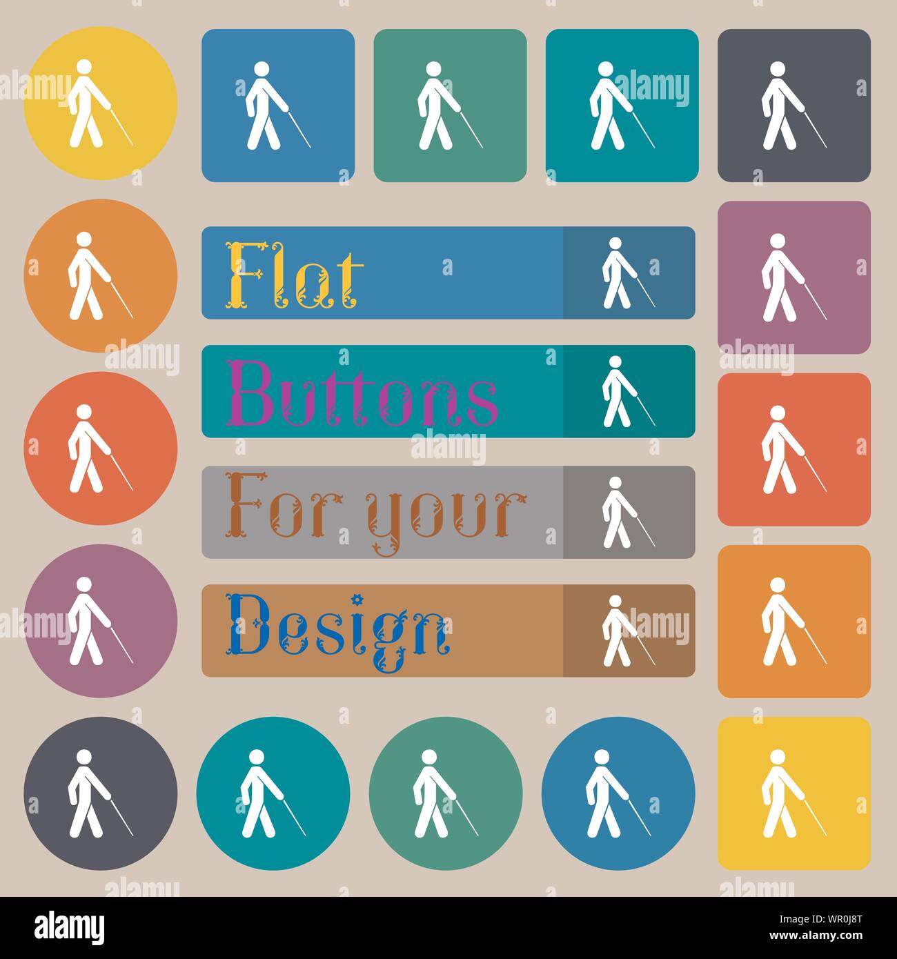 blind icon sign. Set of twenty colored flat, round, square and ...