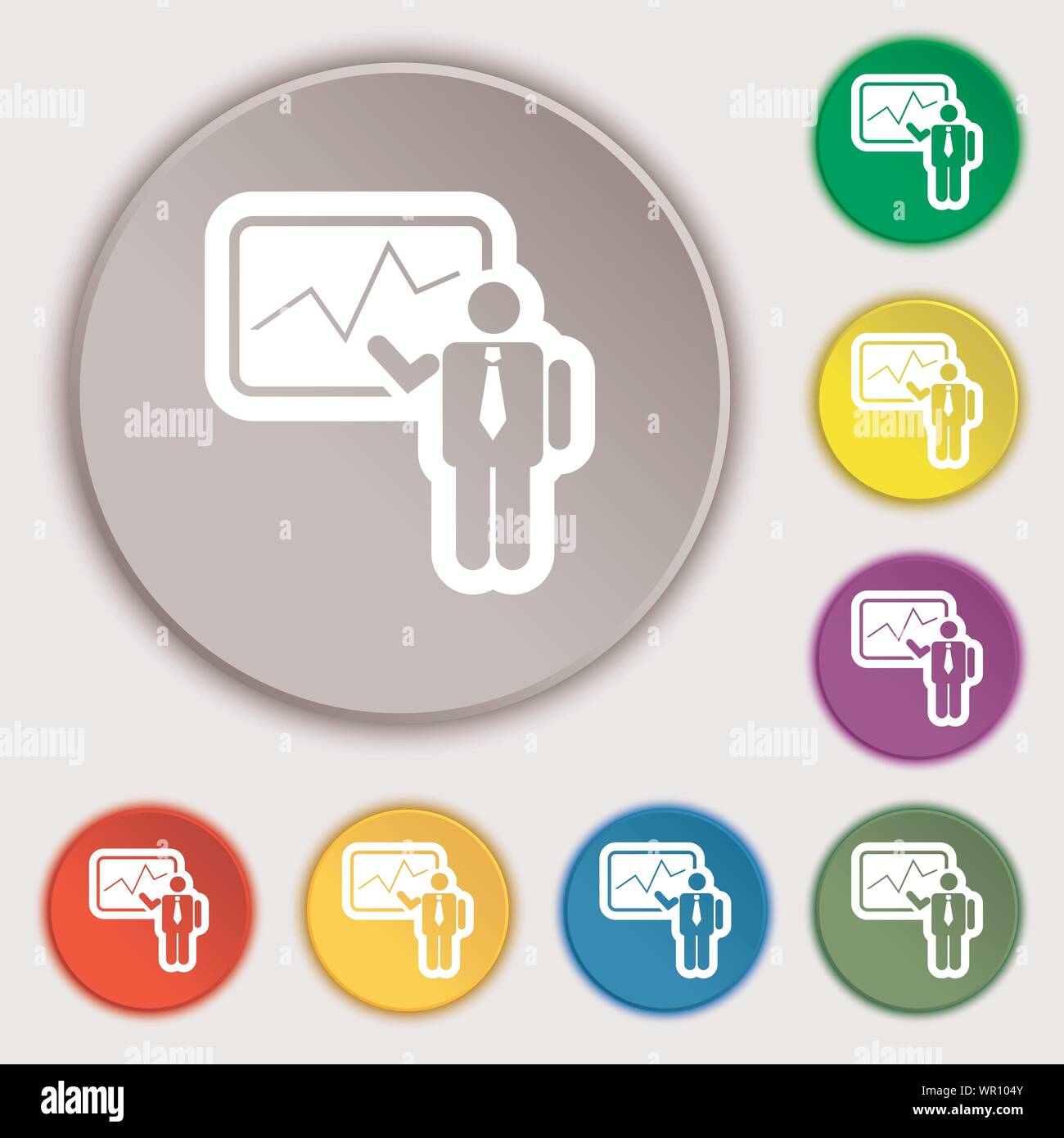 businessman making report icon sign. Symbol on eight flat buttons ...
