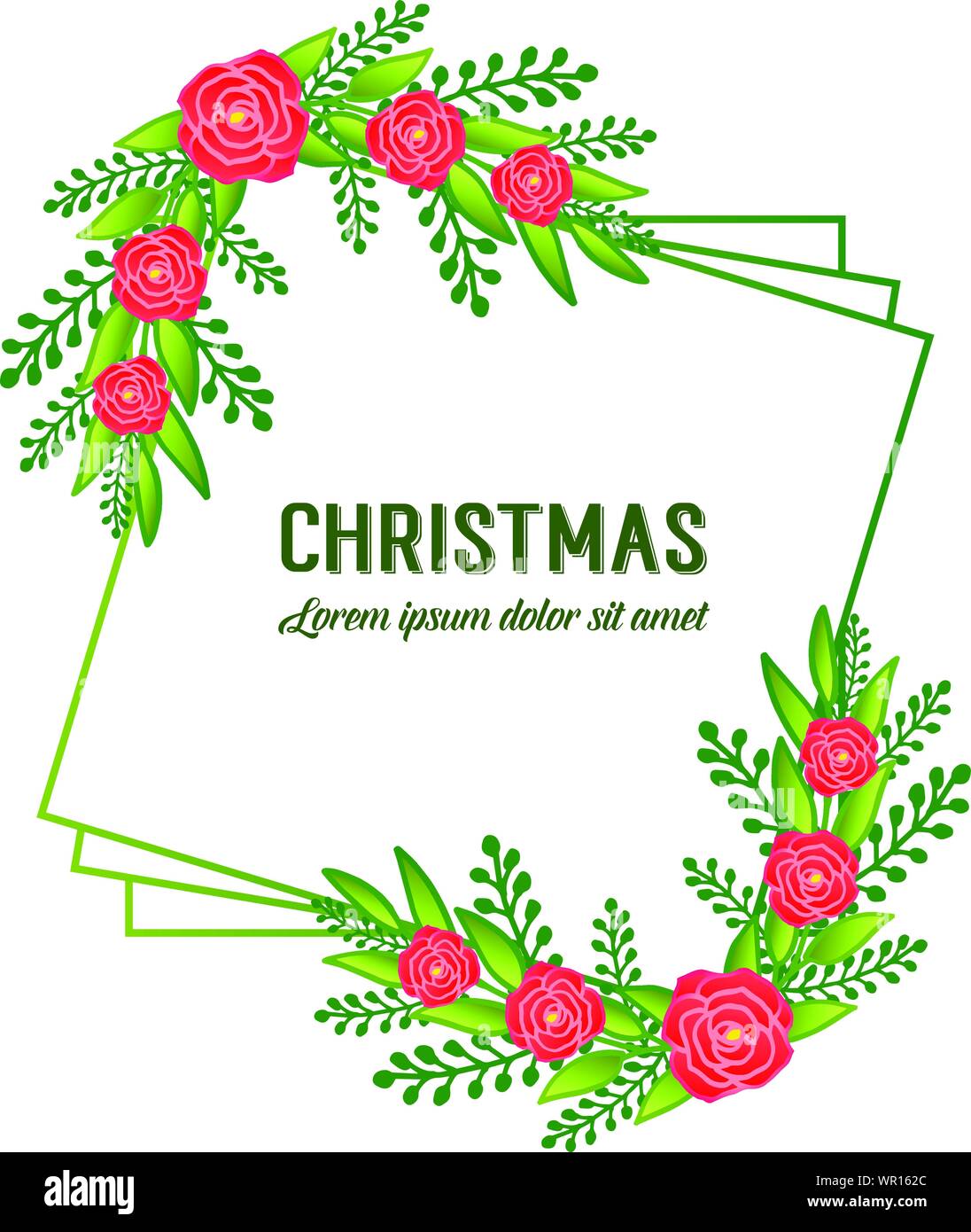 Lettering of merry christmas with pattern red rose flower frame elegant ...