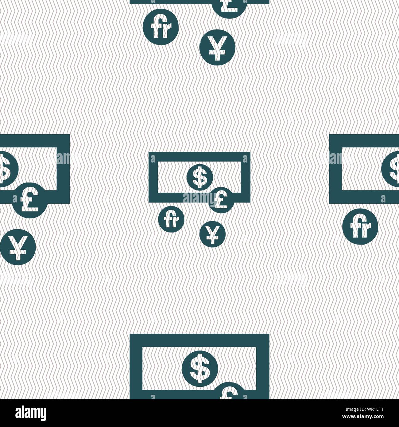 currencies of the world icon sign. Seamless pattern with geometric ...