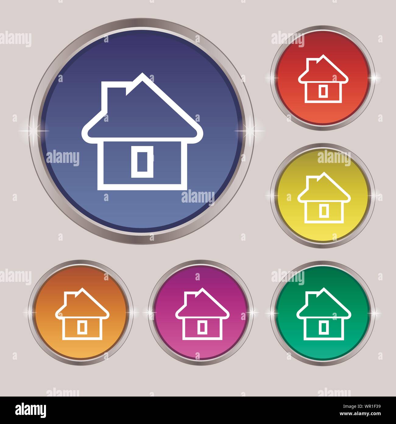 House icon sign. Round symbol on bright colourful buttons. Vector Stock ...
