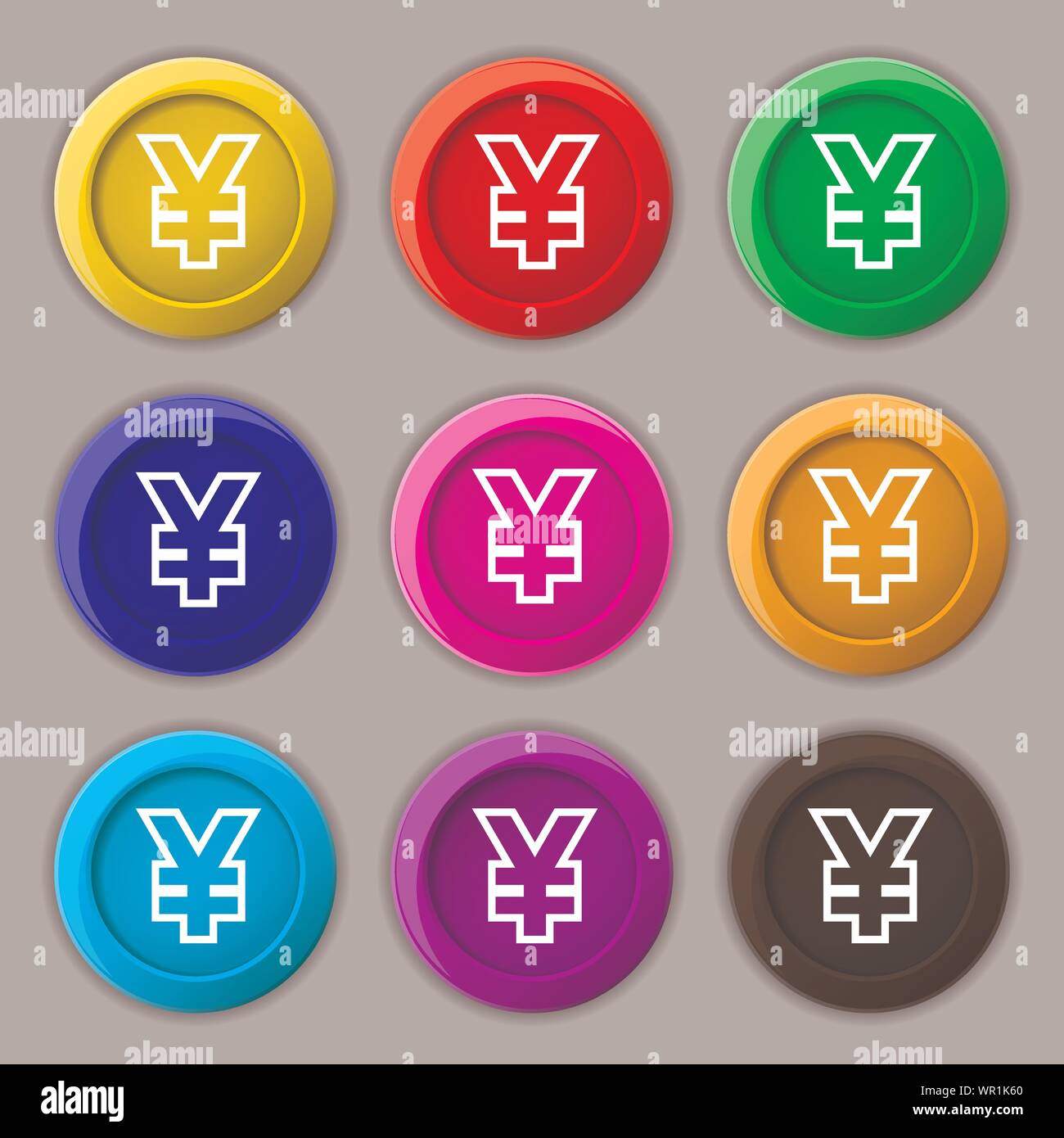 Yen JPY icon sign. symbol on nine round colourful buttons. Vector Stock ...